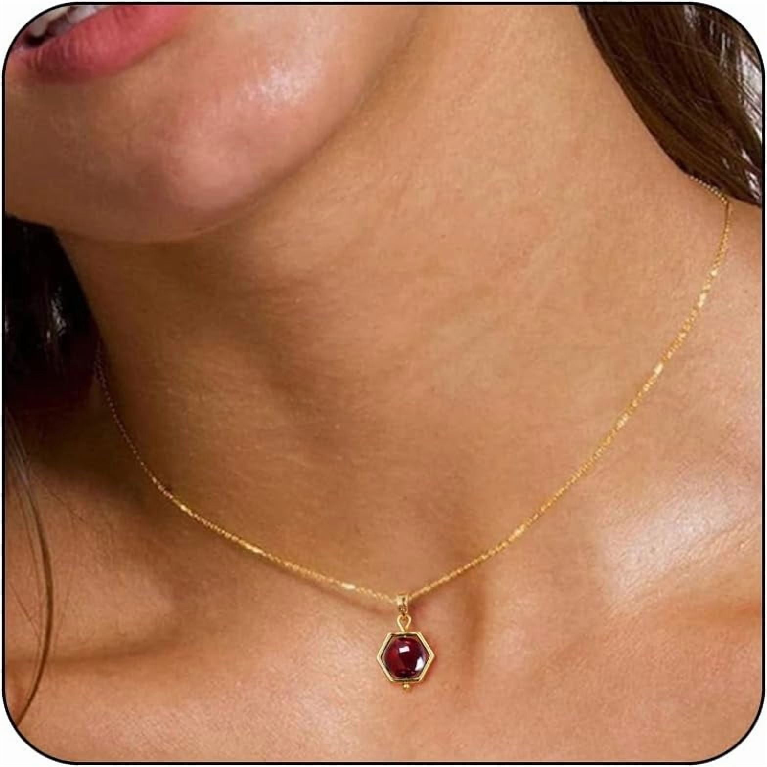 14K Gold Plated Gemstone Pendant Necklace Crystal Birthstone Necklaces ...