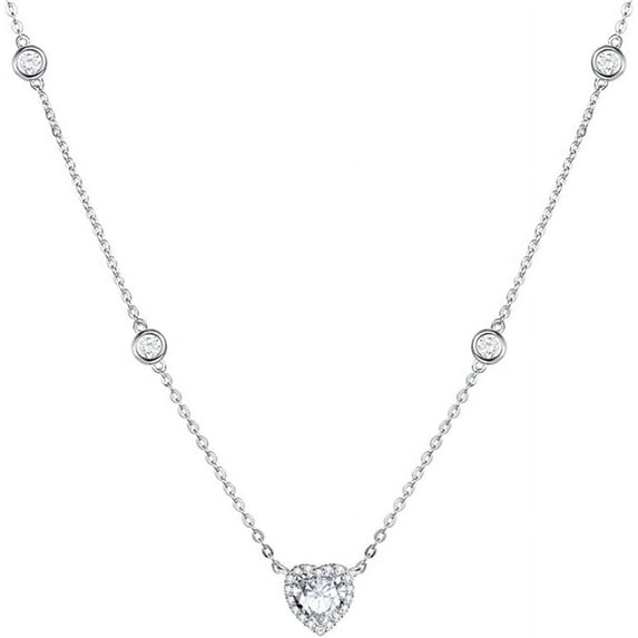 14K Gold Plated Heart Diamond Necklace Sparkle Solitaire Pendant Halo ...