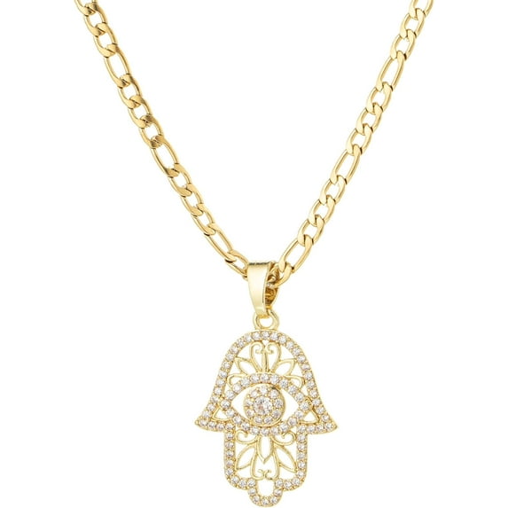 14K Gold Plated Hollowed Hamsa Hand Evil Eye Pendant Necklace for Women ...