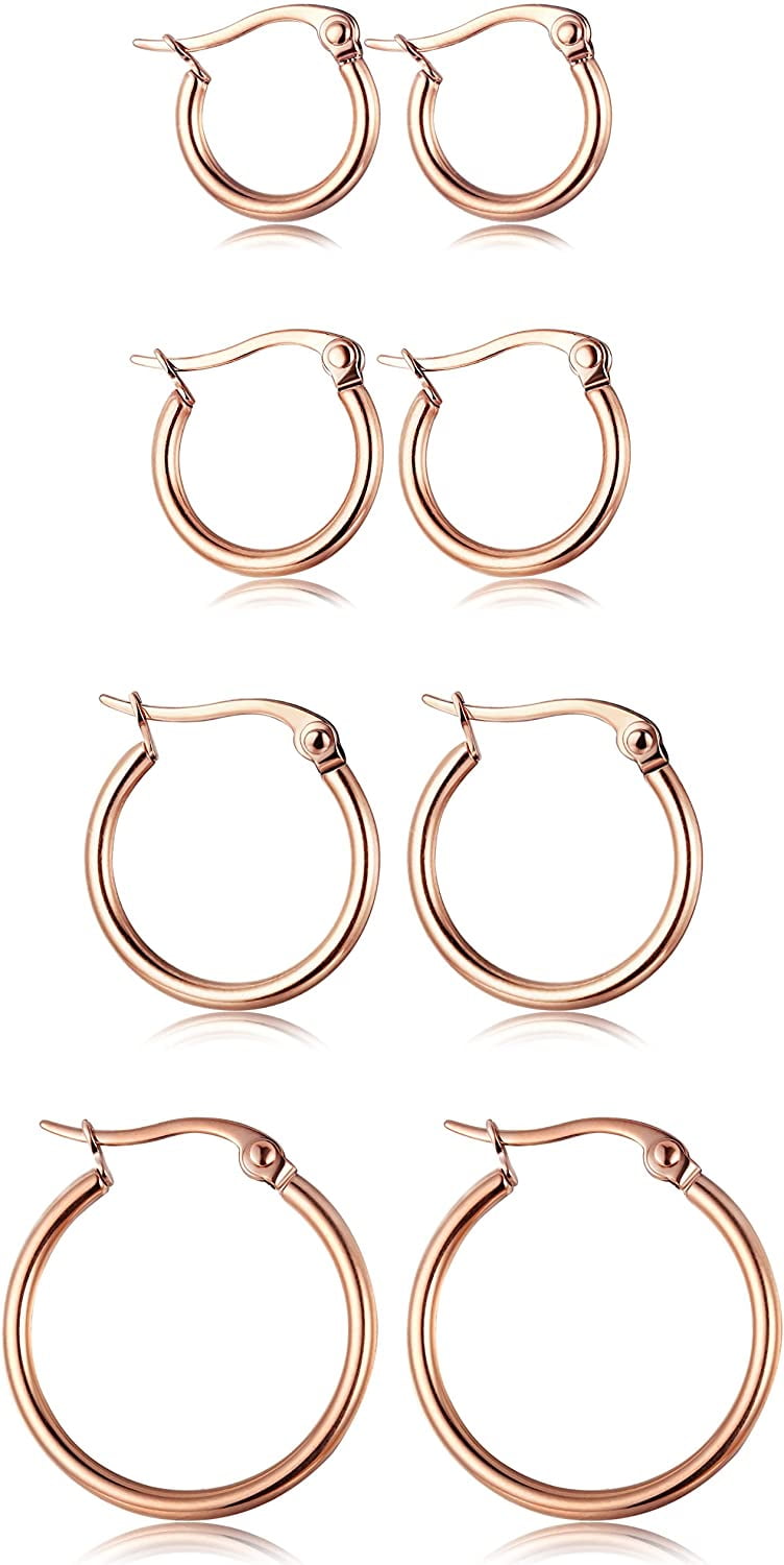 14K Gold Plated Hoop Earrings - 4 Pairs Sterling Silver Post Small ...