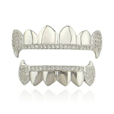 Saintda Teeth Grillz Prong With Bling AAA CubicStones Silver Color ...