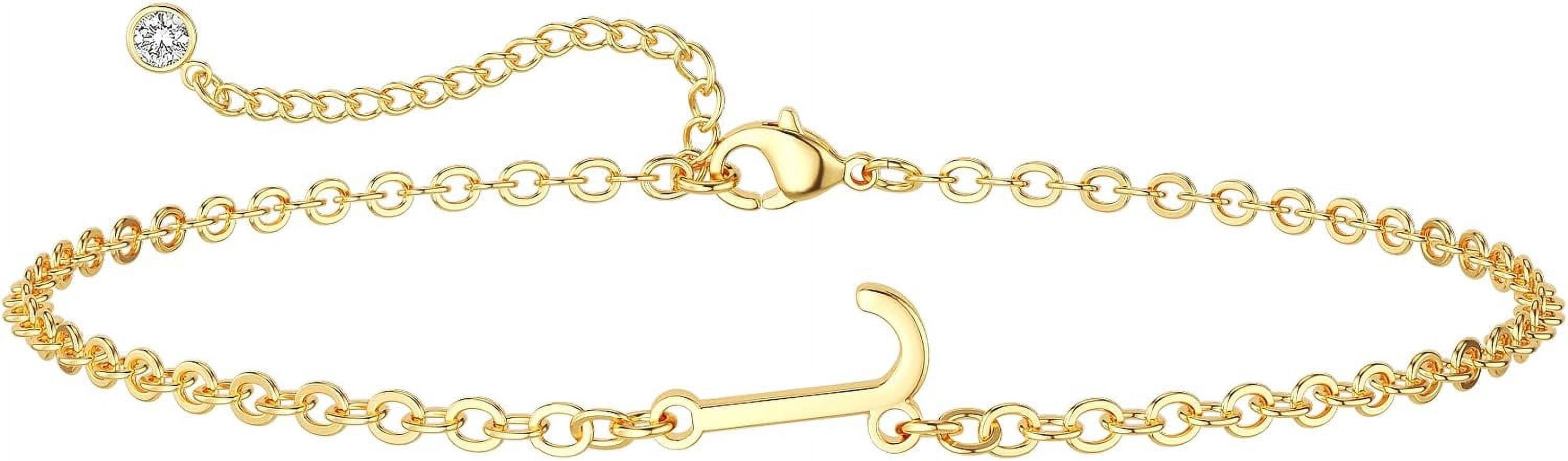 14K Gold Plated Initial Charm Bracelet for Women, Dainty Letter ...