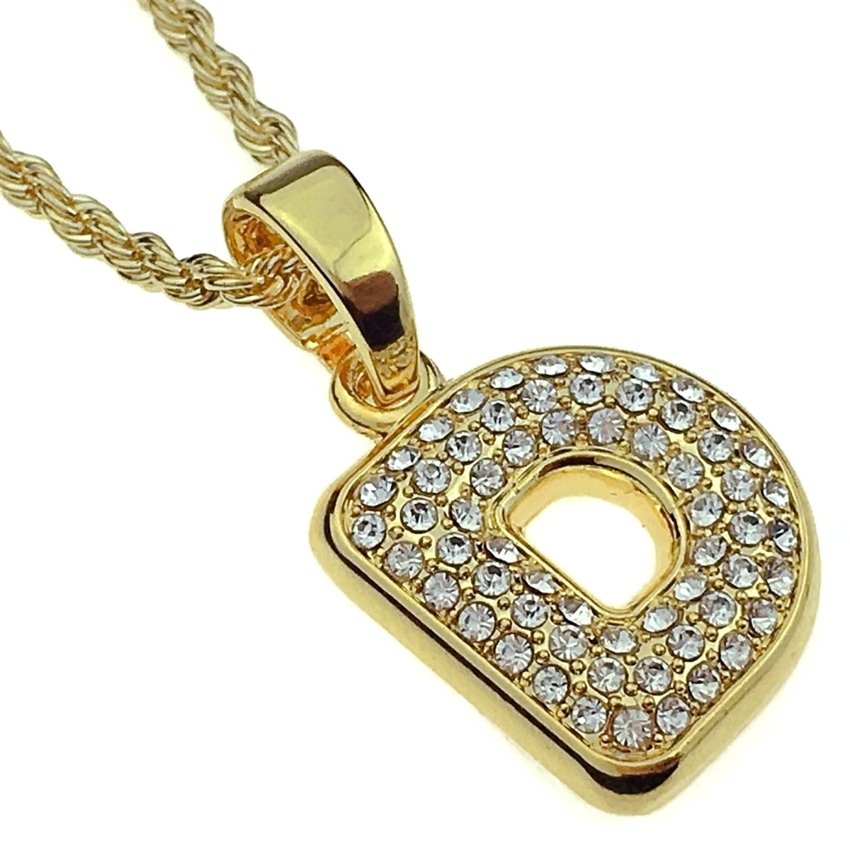 14K Gold Plated Micro Letter D Necklace 24" Block Initial Bling Pendant ...