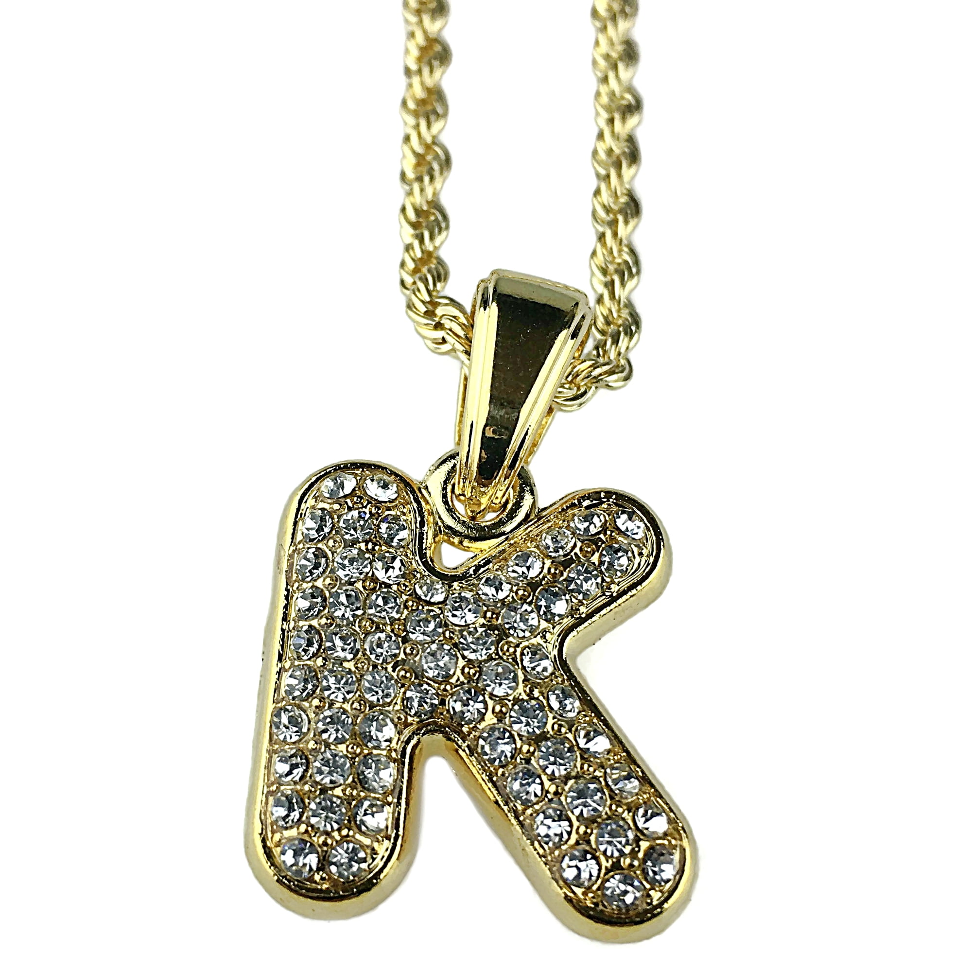 14K Gold Plated Micro Letter K Rope Chain Initial Pendant Monogram Hip ...