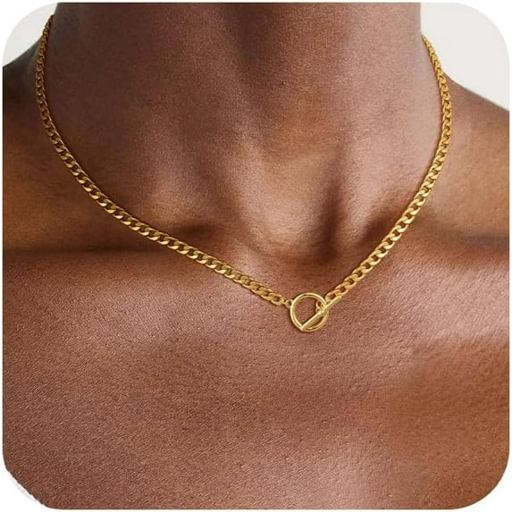 14K Gold Plated Necklace for Women Sweatproof, Non Tarnish Chunky ...