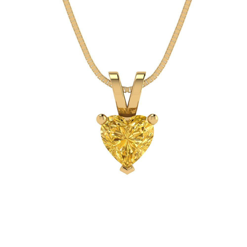 14K Gold Plated Pendant with 16" Box Chain Necklace - 0.5 cttw Heart ...