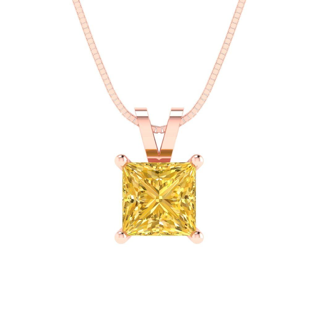 14K Gold Plated Pendant with 16" Box Chain Necklace - 1 cttw Princess ...