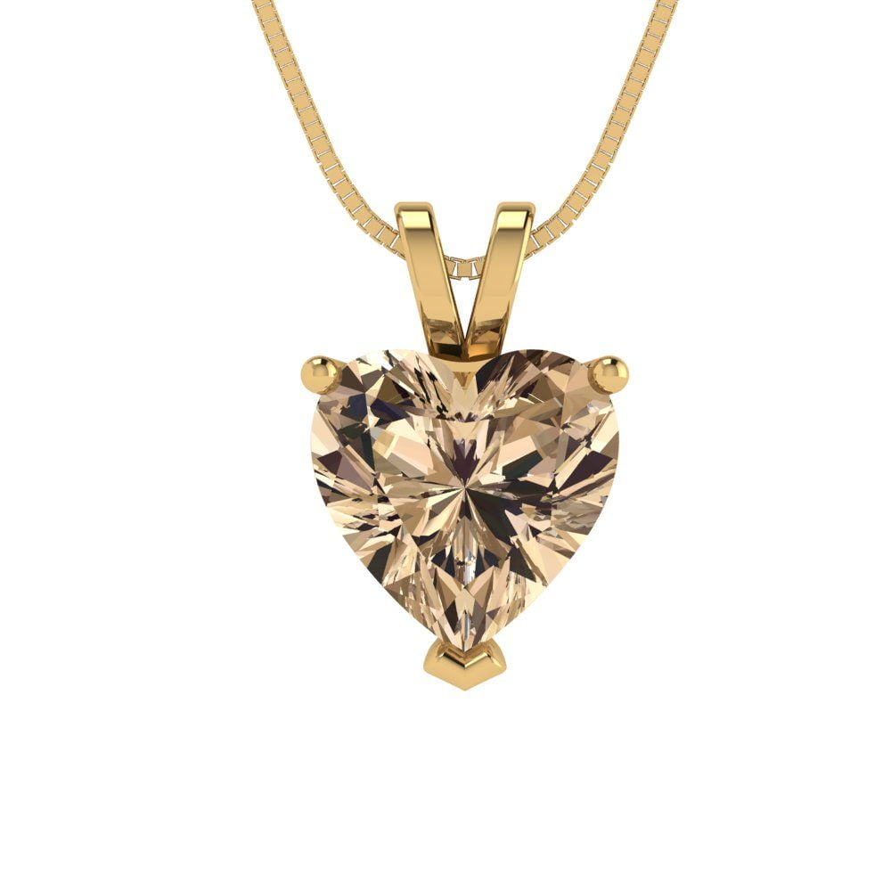 14K Gold Plated Pendant with 16" Box Chain Necklace - 2 cttw Heart Cut ...