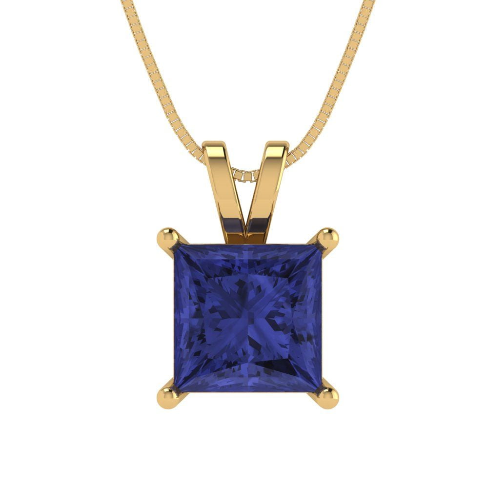 14K Gold Plated Pendant with 16" Box Chain Necklace - 2 cttw Princess ...