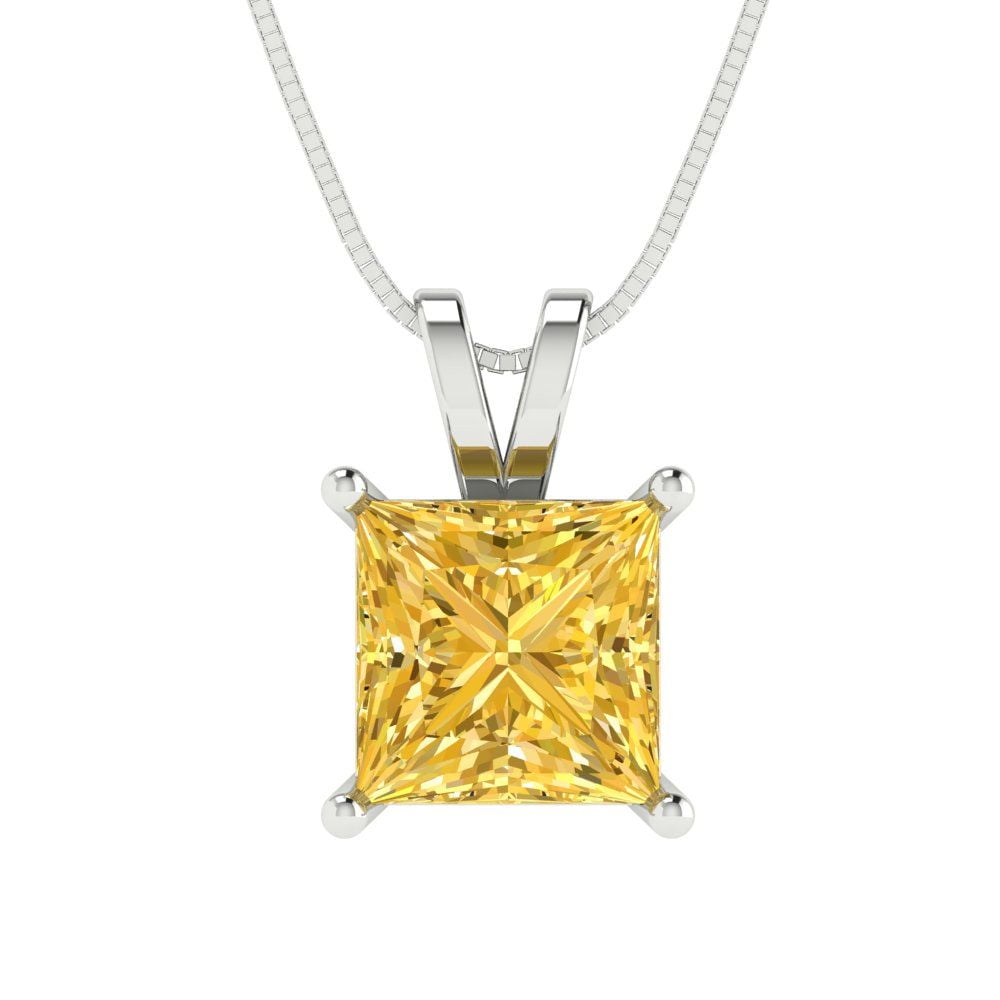 14K Gold Plated Pendant with 16" Box Chain Necklace - 2 cttw Princess ...