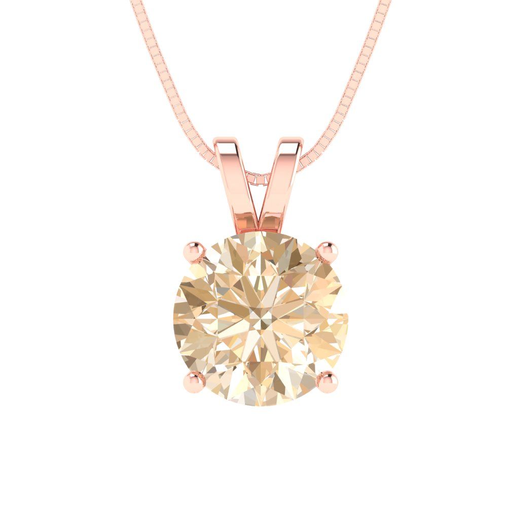 14K Gold Plated Pendant with 16" Box Chain Necklace - 2 cttw Round Cut ...