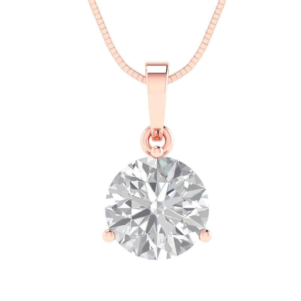 14K Gold Plated Pendant with 16" Box Chain Necklace - 2 cttw Round Cut ...