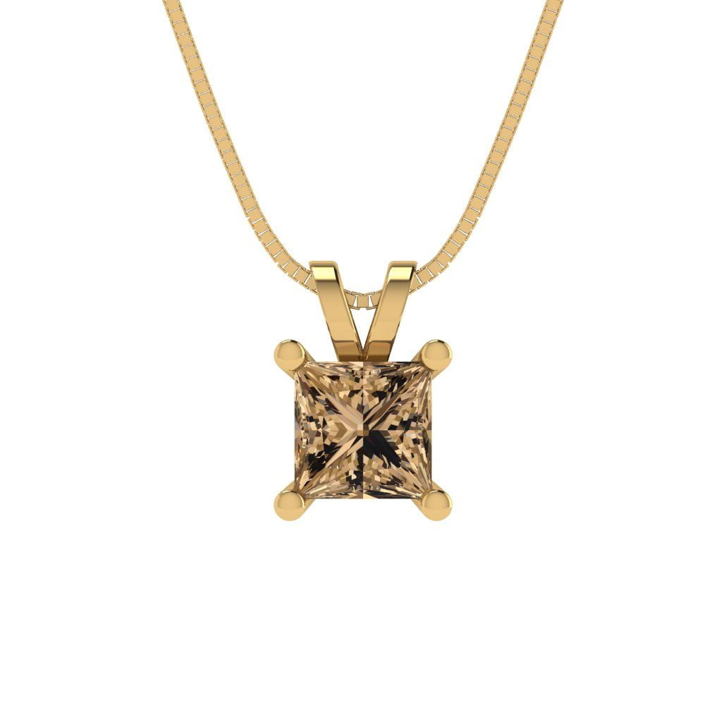 14K Gold Plated Pendant with 16" Box Chain Necklace - 3 cttw Princess ...