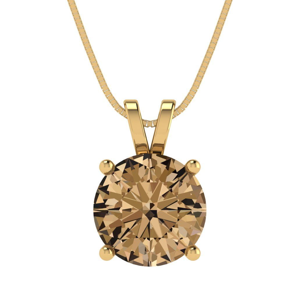 14K Gold Plated Pendant with 16" Box Chain Necklace - 3 cttw Round Cut ...