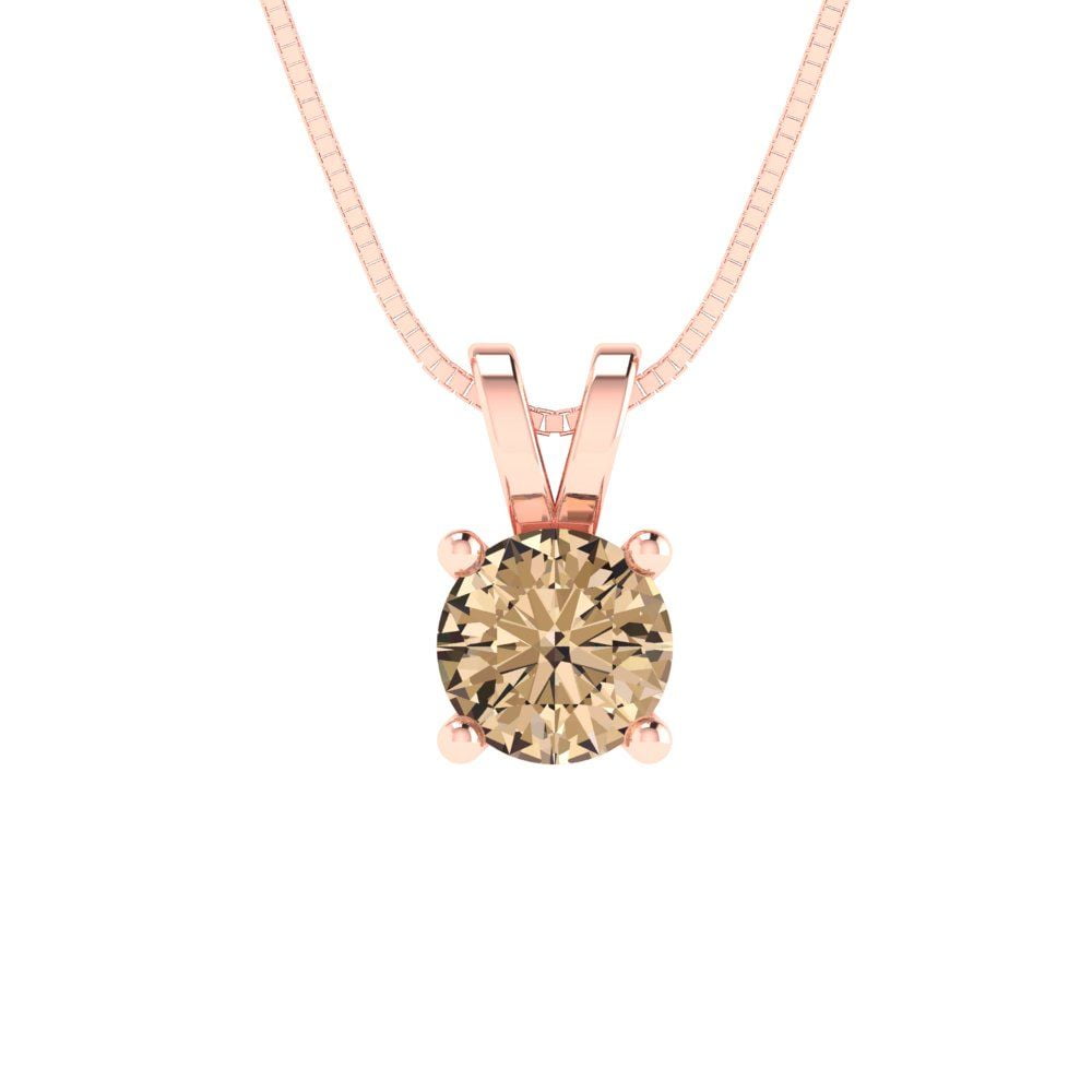 14K Gold Plated Pendant with 18" Box Chain Necklace - 0.5 cttw Round ...