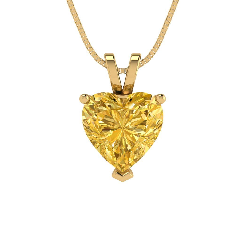 14K Gold Plated Pendant with 18" Box Chain Necklace - 2 cttw Heart Cut ...