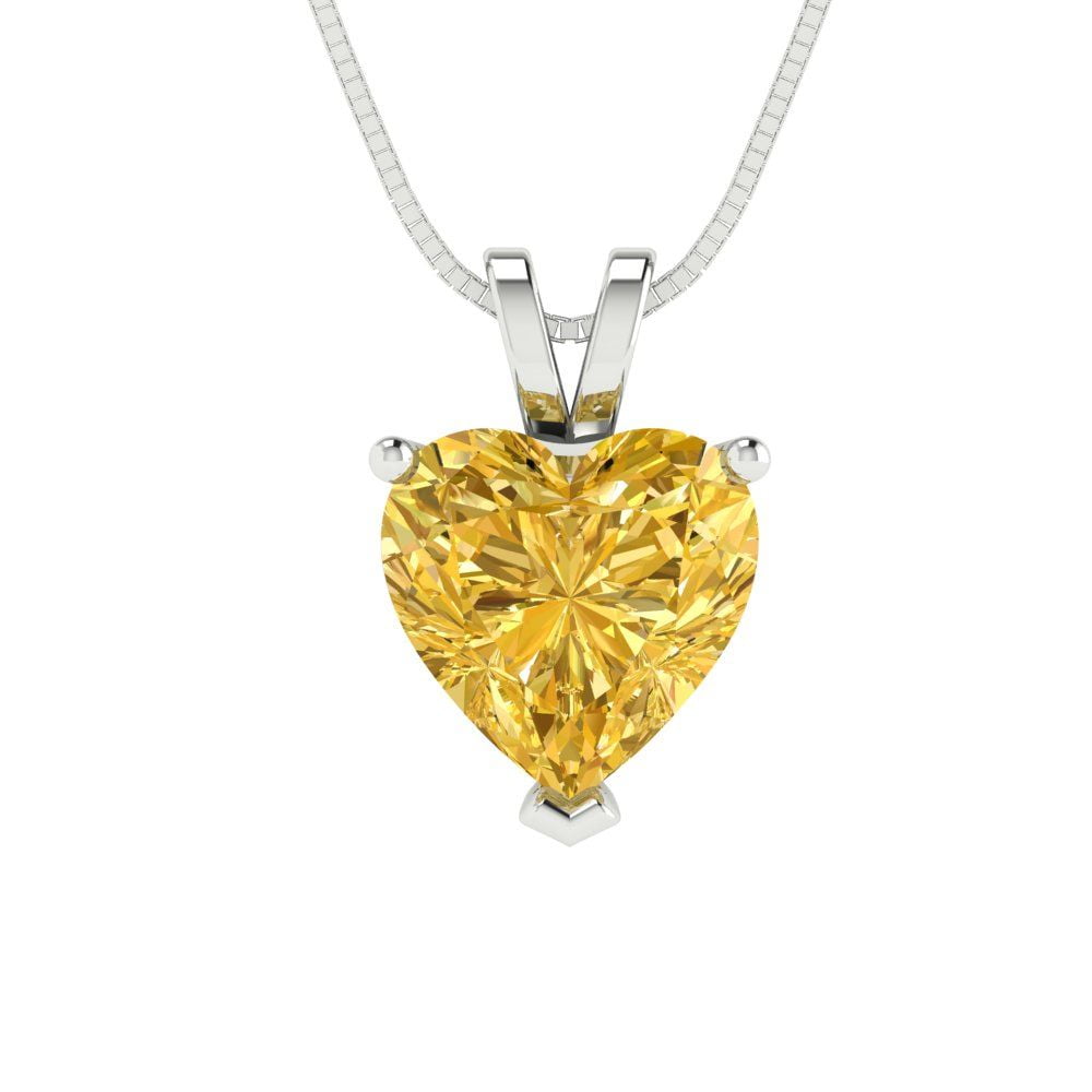 14K Gold Plated Pendant with 18" Box Chain Necklace - 2 cttw Heart Cut ...