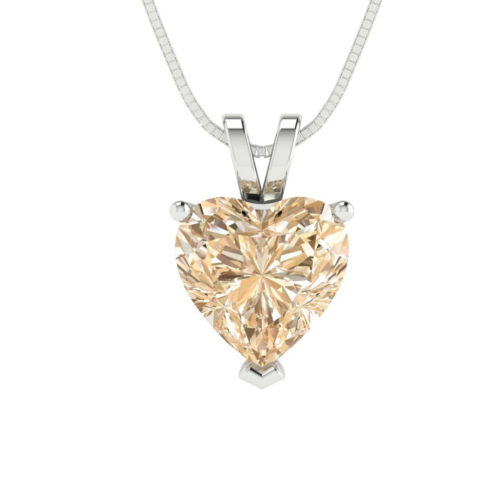 14K Gold Plated Pendant with 18" Box Chain Necklace - 2 cttw Heart Cut ...