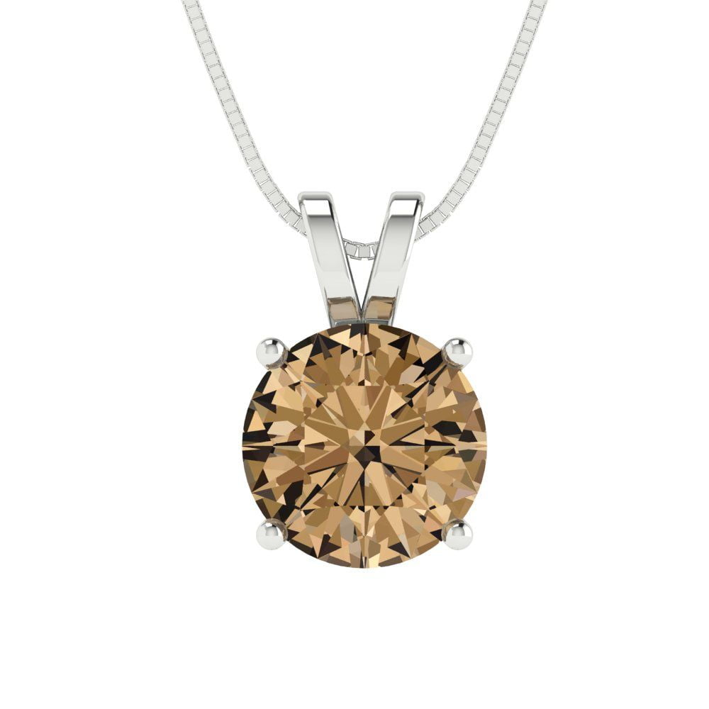 14K Gold Plated Pendant with 18" Box Chain Necklace - 2 cttw Round Cut ...