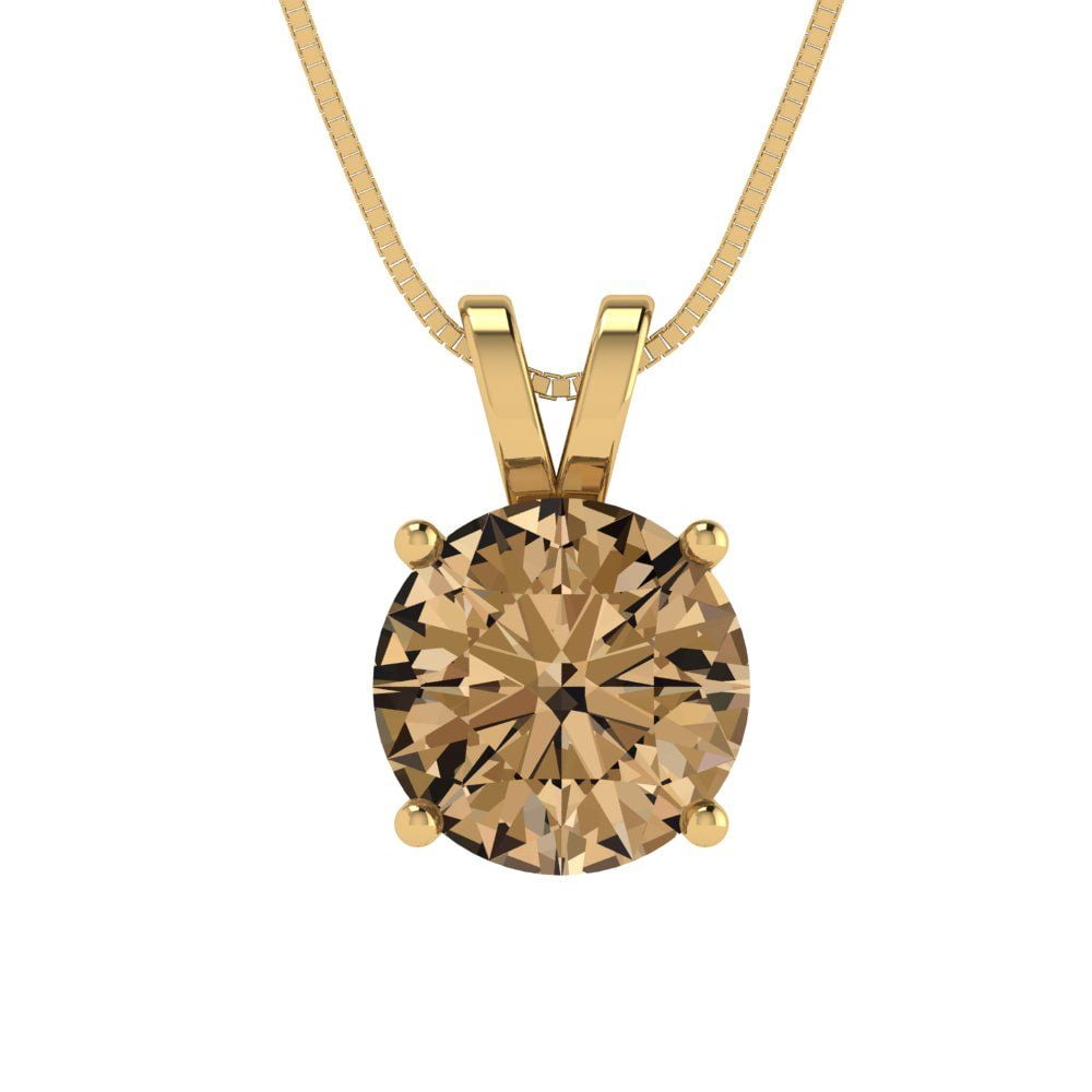 14K Gold Plated Pendant with 18" Box Chain Necklace - 2 cttw Round Cut ...