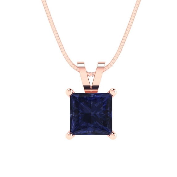 14K Gold Plated Pendant with 18" Box Chain Necklace - 3 cttw Princess ...