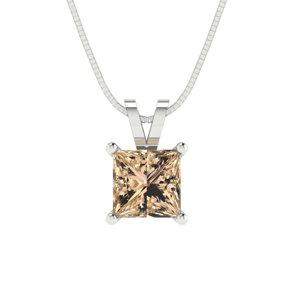 14K Gold Plated Pendant with 18" Box Chain Necklace - 3 cttw Princess ...