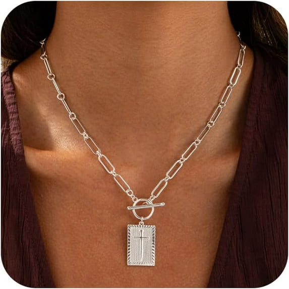 14K Gold Plated and Silver Plated Cross Pendant Necklace for Women ...