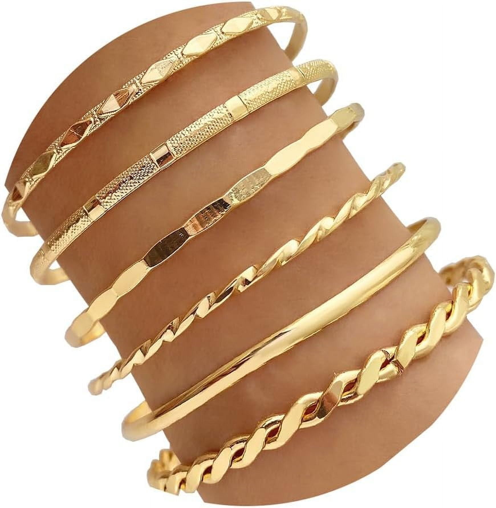 14K Gold Plated Stackable Cuff Bracelet Set - 3 Layer Textured Boho ...