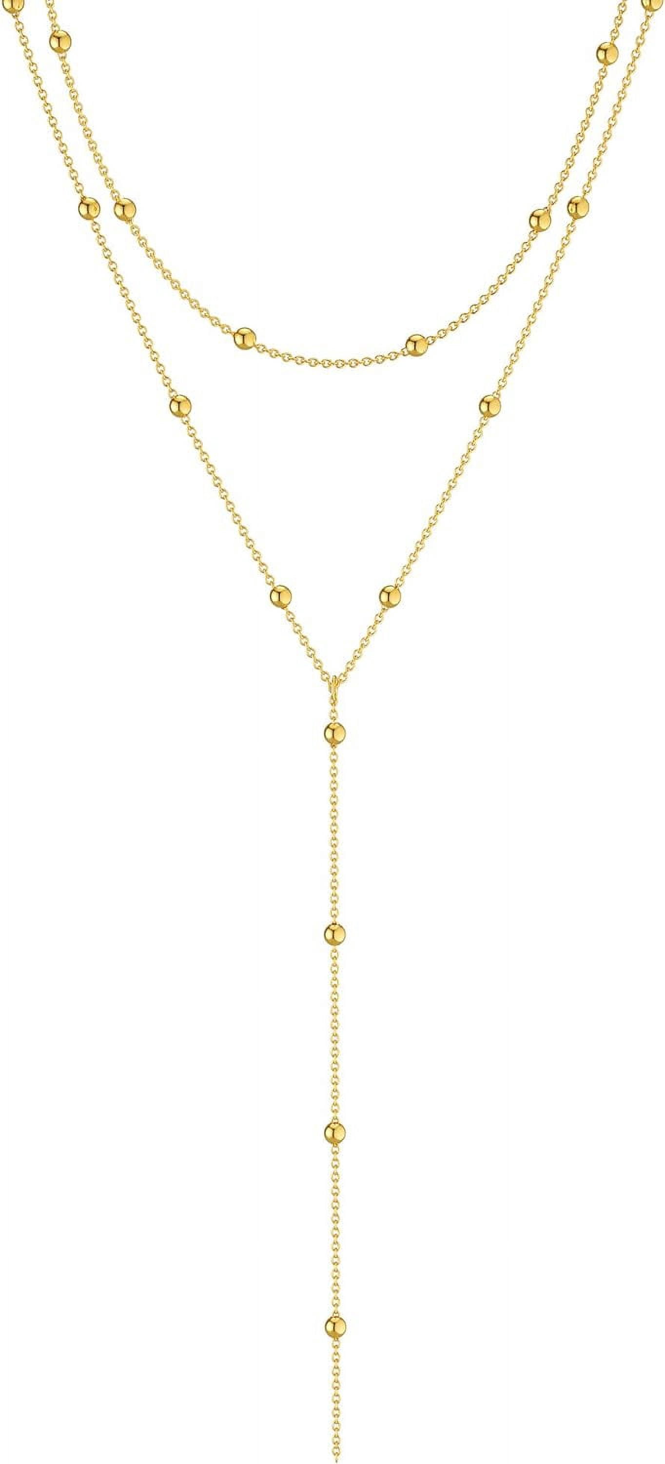 14K Gold Plated Sterling Silver Beaded Y Lariat Necklace Dainty 20-Inch ...