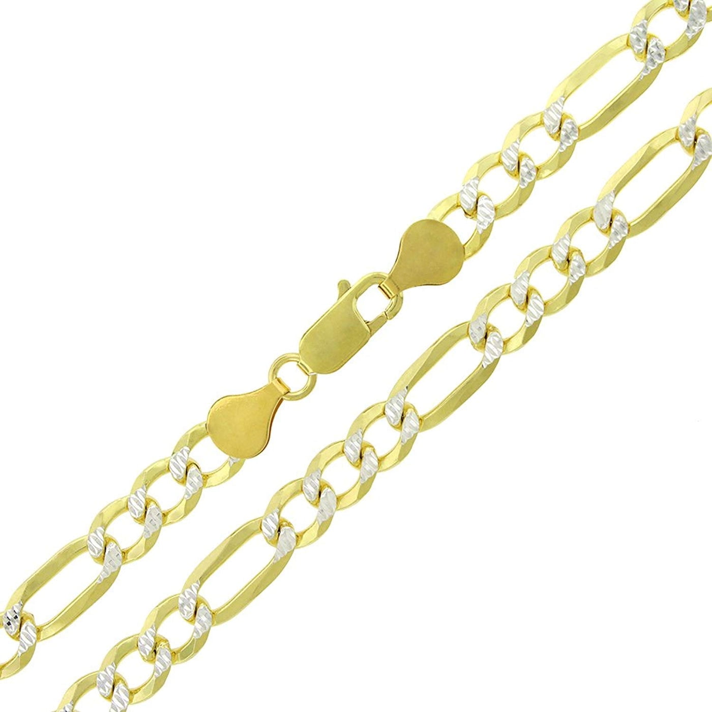 14K Gold Plated Sterling Silver Figaro Pave Chain Necklaces 3MM-10.5MM ...