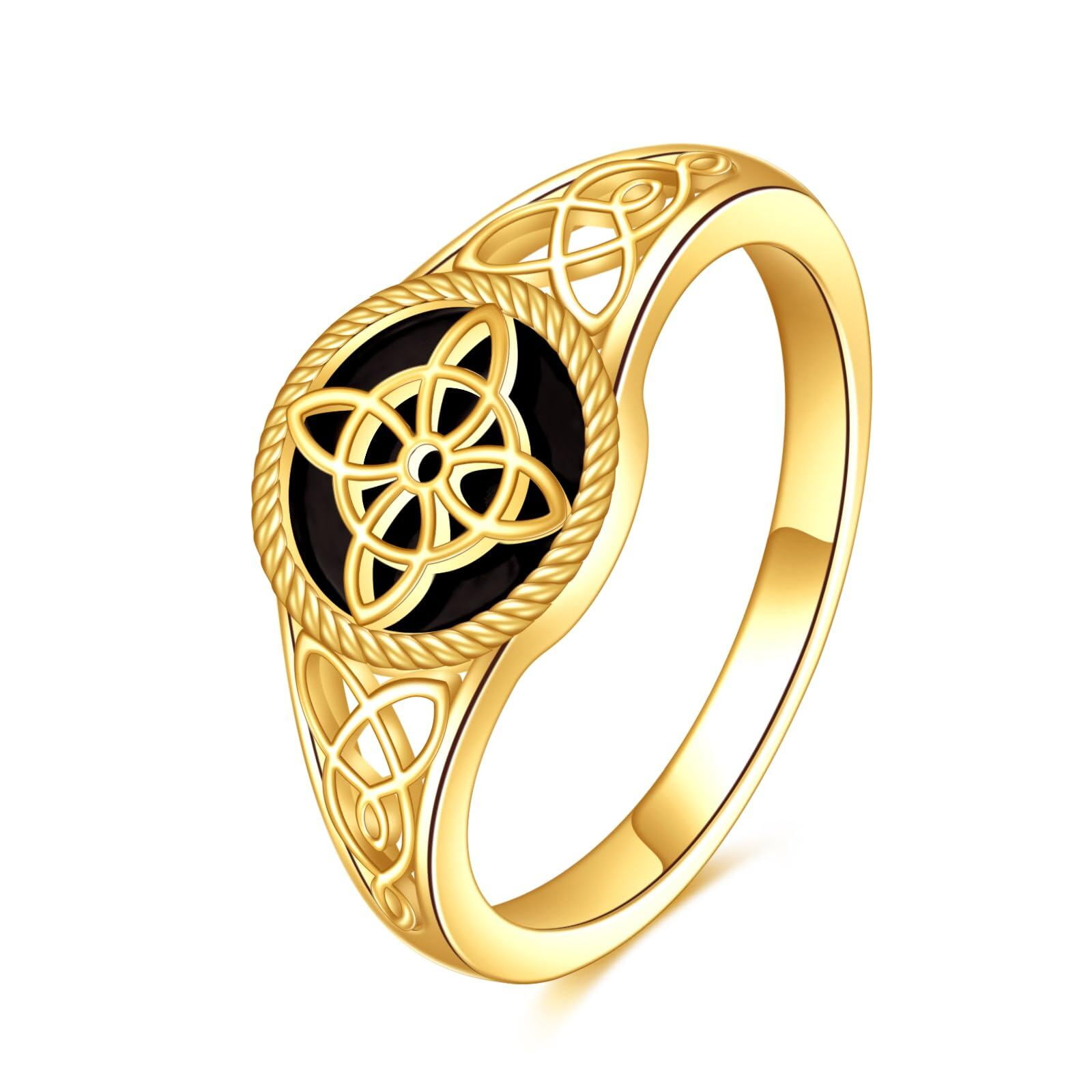 14K Gold Plated Witches Knot Ring 925 Sterling Silver Black Onyx Stone ...