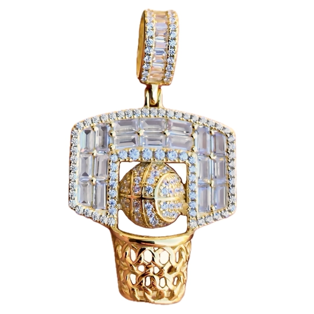 14K Gold Plated over Real Solid 925 Sterling Silver Basketball Hoop ...