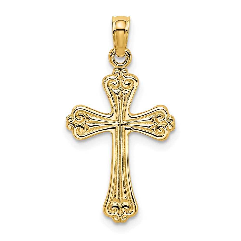 14K Gold Polished Engraved Cross Charm - Walmart.com