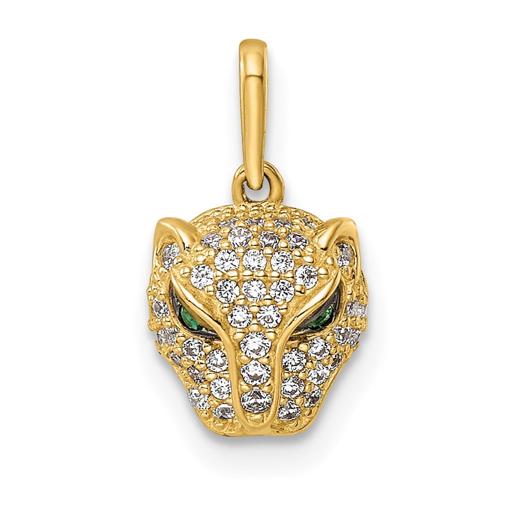 14K Gold Polished Green & White Cz Lioness Head Pendant - Walmart.com