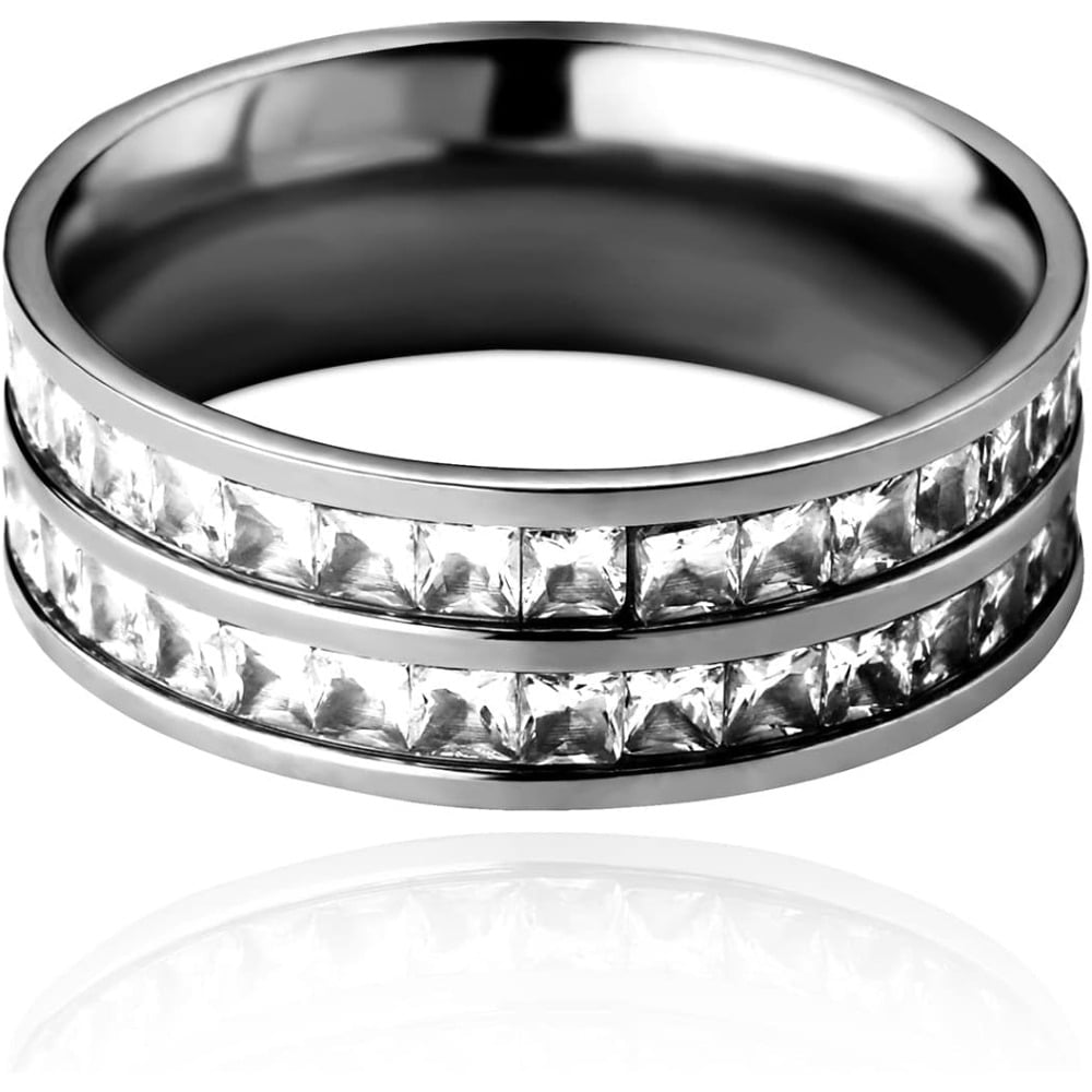 14K Gold Princess Cut Mossanite Ring, Hip-Hop Style Double-Row Ring ...