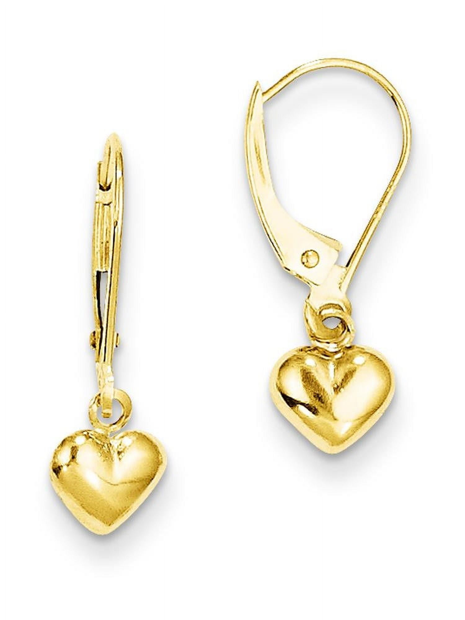 14K Gold Puffed Heart Dangle Earrings Jewelry - Walmart.com