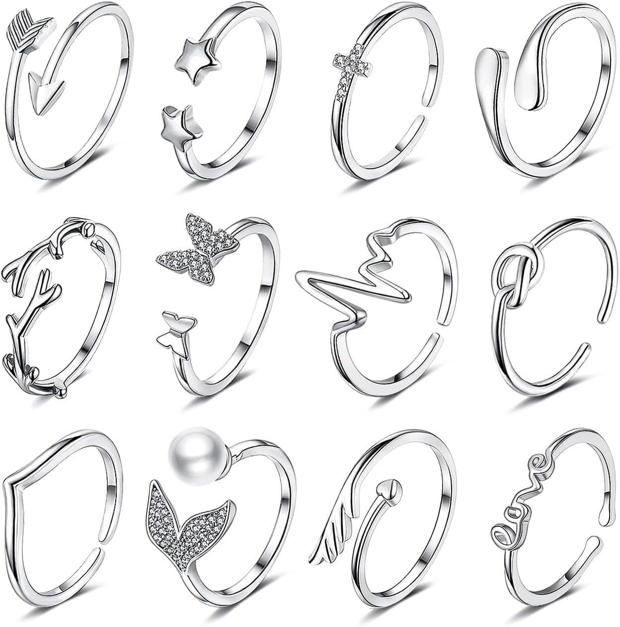 14K Gold/Silver Plated Stacking Rings for Women Gold Silver Adjustable ...