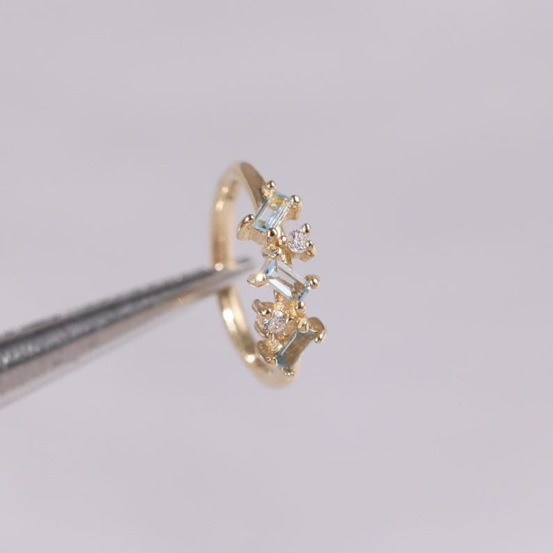 14K Gold Swiss Blue Topaz with Moissanite Clicker, Natural Gemstone ...