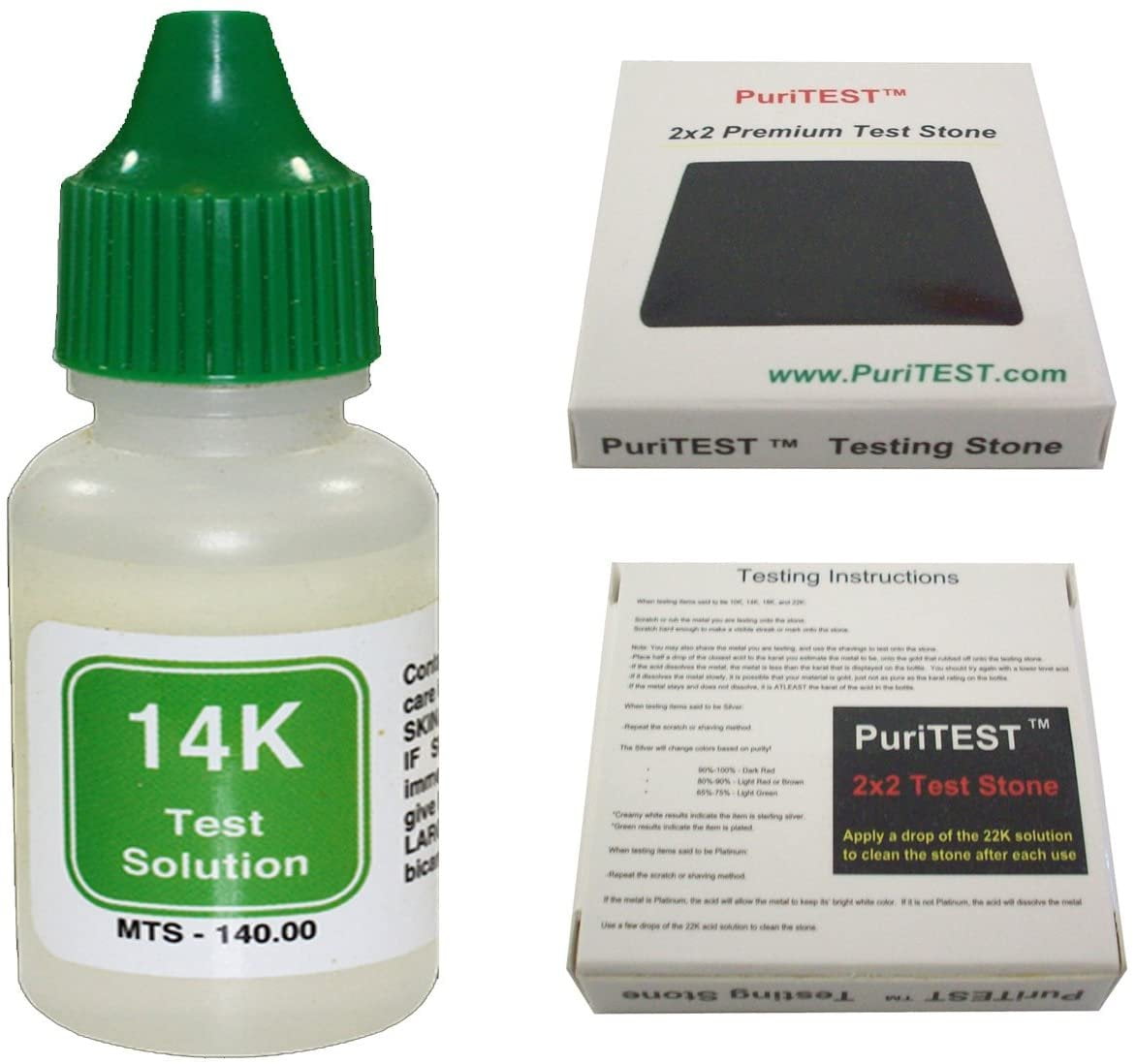 14K Gold Test Solution Tester Acid Bottle + 2x2 Testing Stone! Detect ...
