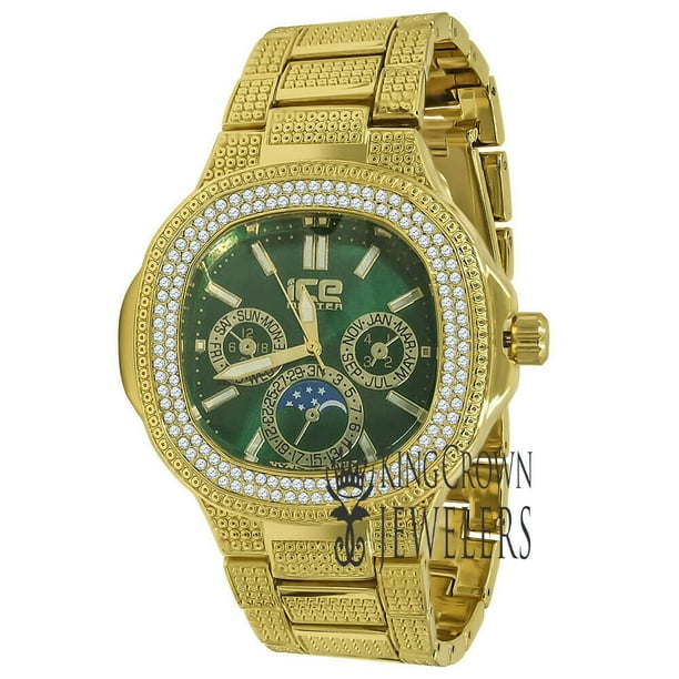 14K Gold Tone Simulated Diamond Green Face Dial Joe Rodeo Jojo Jojino ...