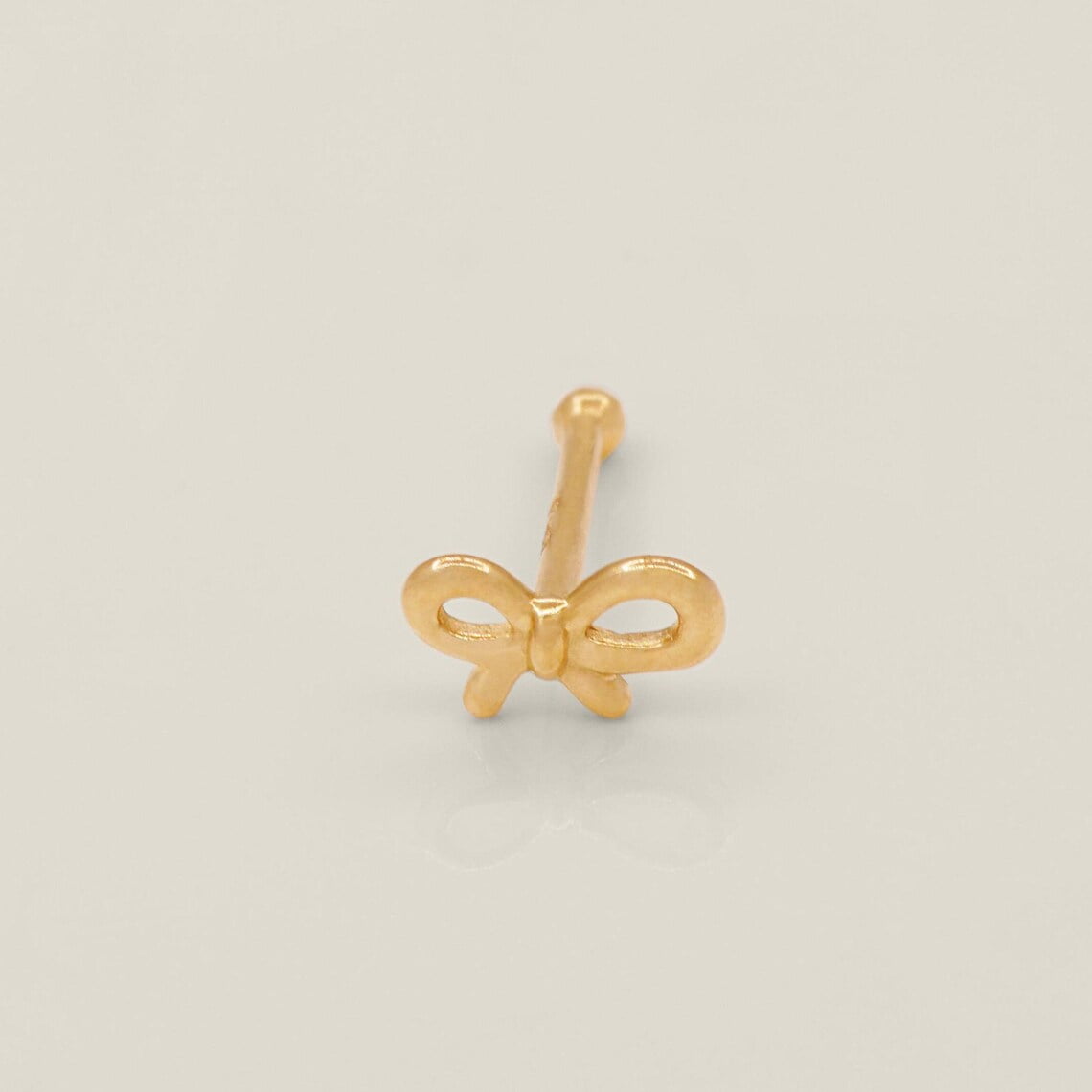 14K REAL Solid Gold Bow Ribbon Nose Stud Piercing 22gauge Nose Dainty ...