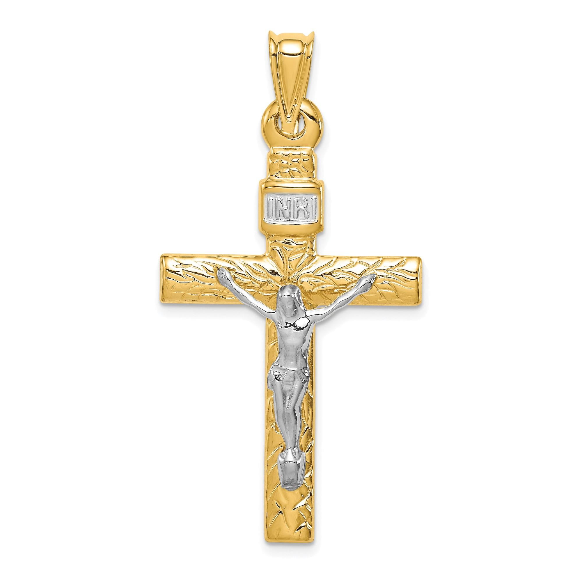 14K Real Gold Latin Crucifix Cross Pendant for Men and Women Two Tone ...