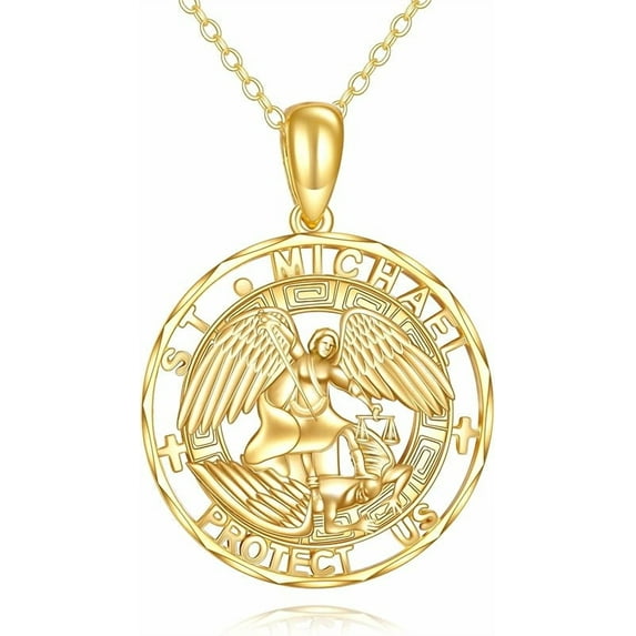 14K Real Gold Patron Saint Necklace Religious Protection Pendant 14K ...