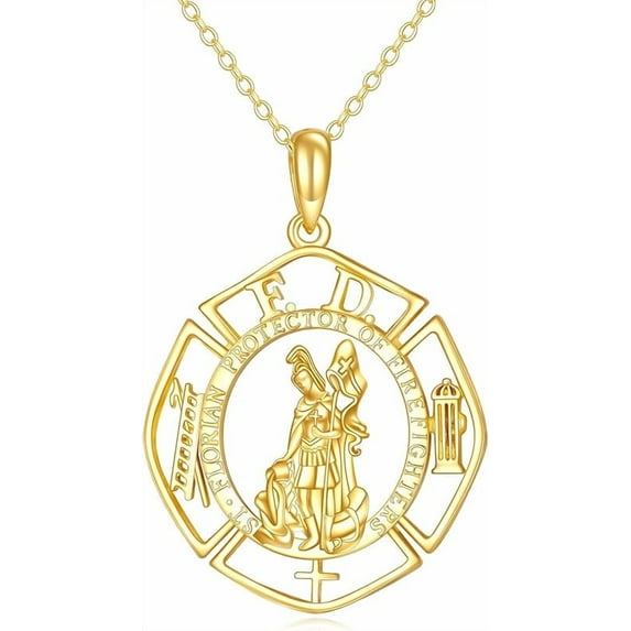 14K Real Gold Patron Saint Necklace Religious Protection Pendant 14K ...