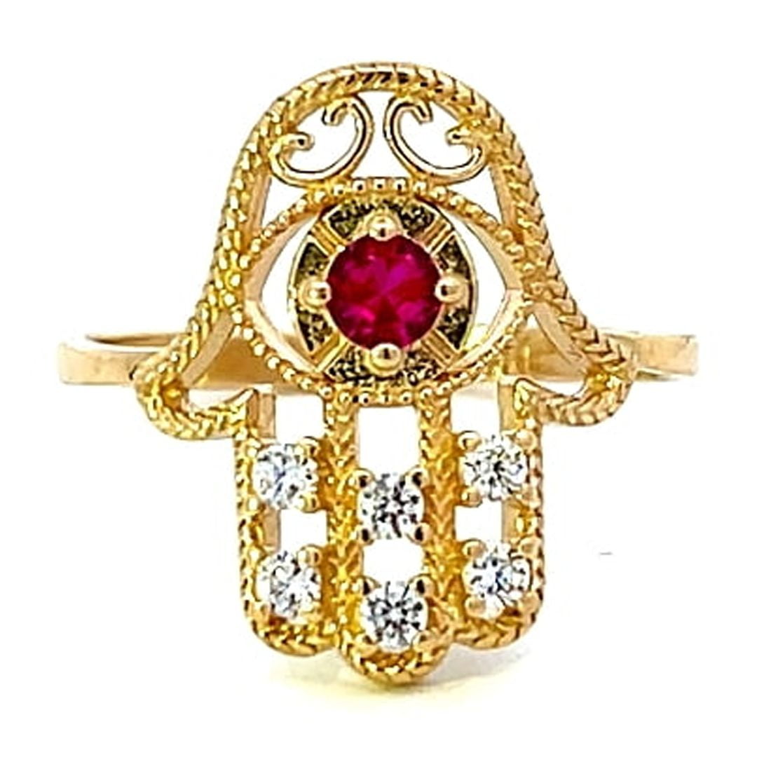 14K Real Gold Pink CZ Hamsa Hand Ring - Walmart.com