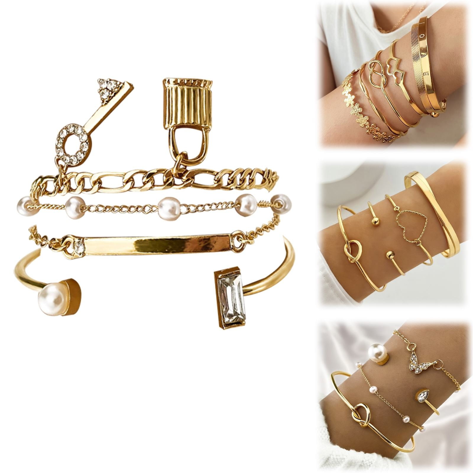 14K Real Gold Plated Cuff Bracelet Bangle Jewelry Set Stackable Trendy ...