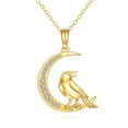 14K Real Gold Raven Necklace for Women Solid Yellow Gold Moon Raven ...