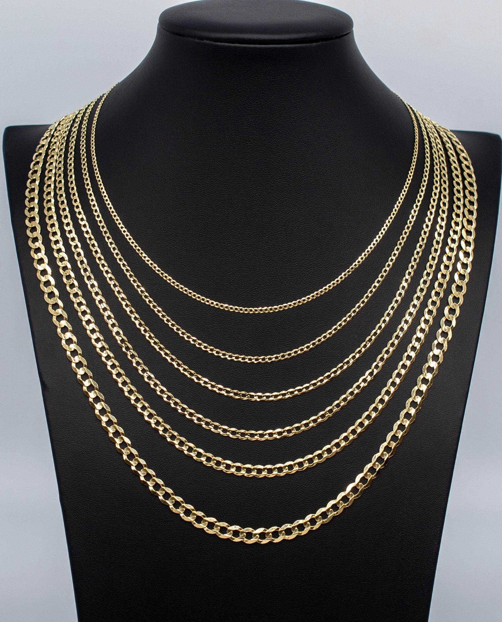 14K Real SOLID Gold Cuban Curb Link Chain, 1.5mm-5.8mm SOLID Cuban Curb ...