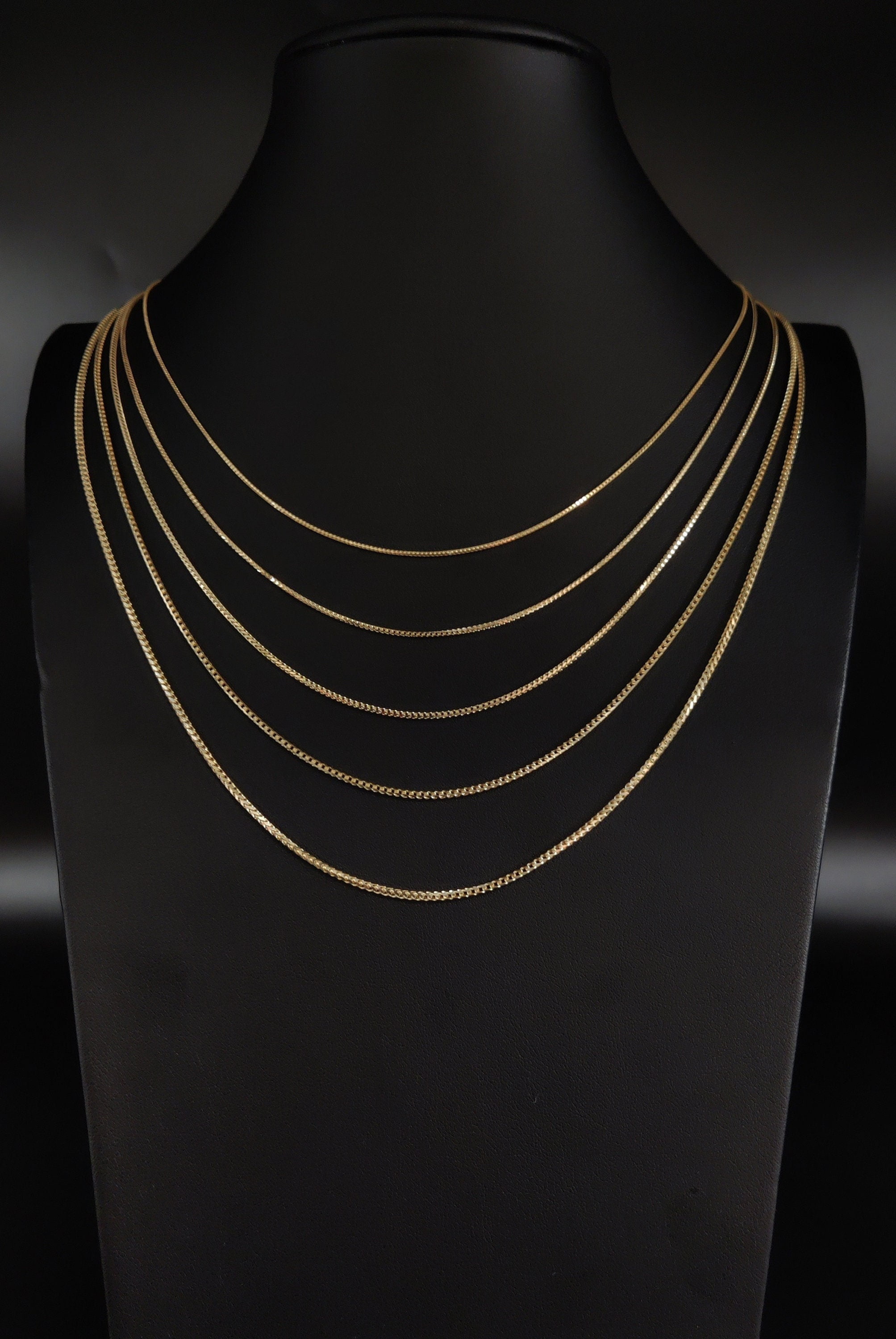 14K Real SOLID Gold Franco Chain Dainty Necklace , 16"-24" inch, 1mm ...