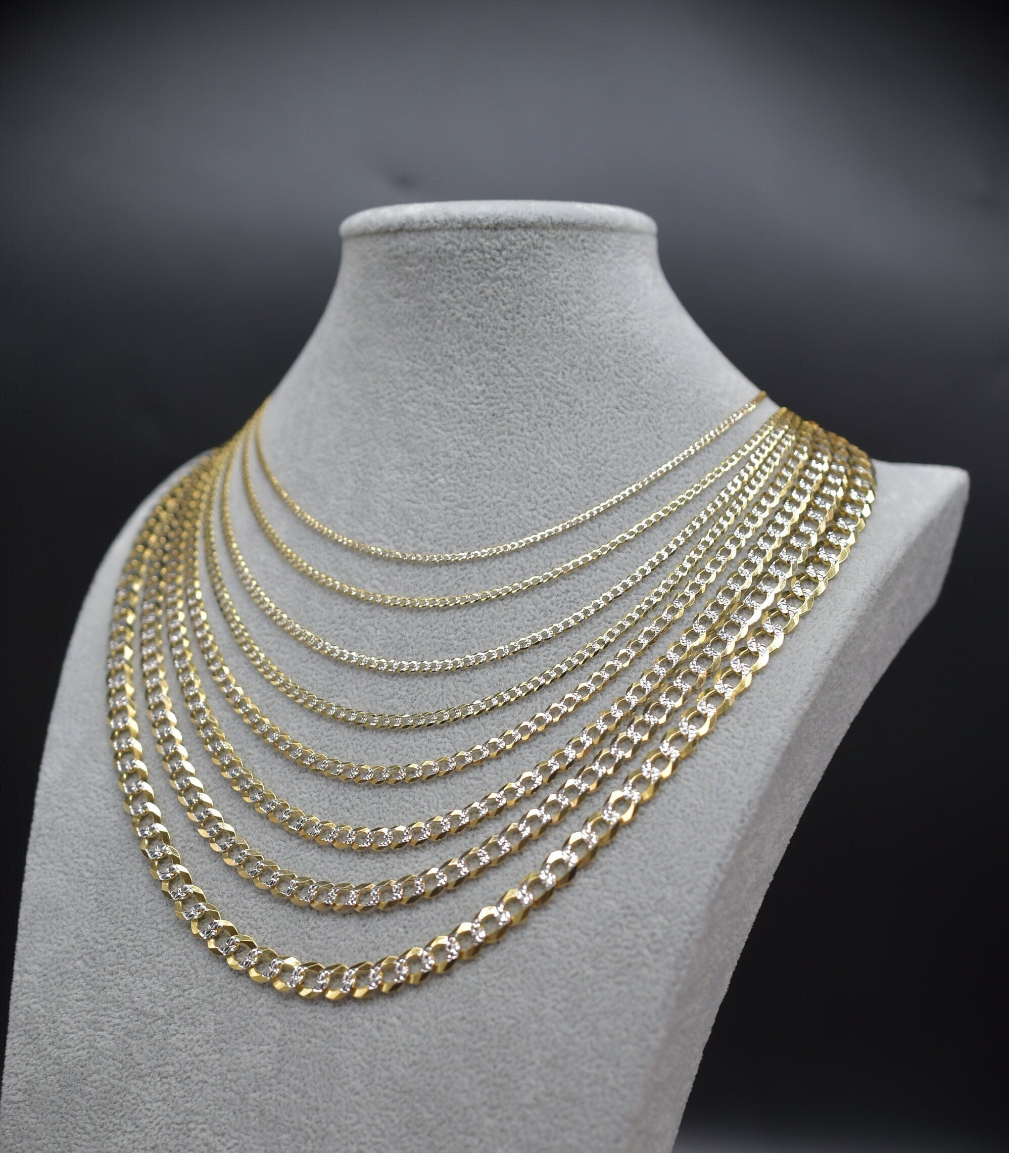 14K Real SOLID Gold Pave Cuban Curb Link Chain, SOLID Cuban Curb Chain ...